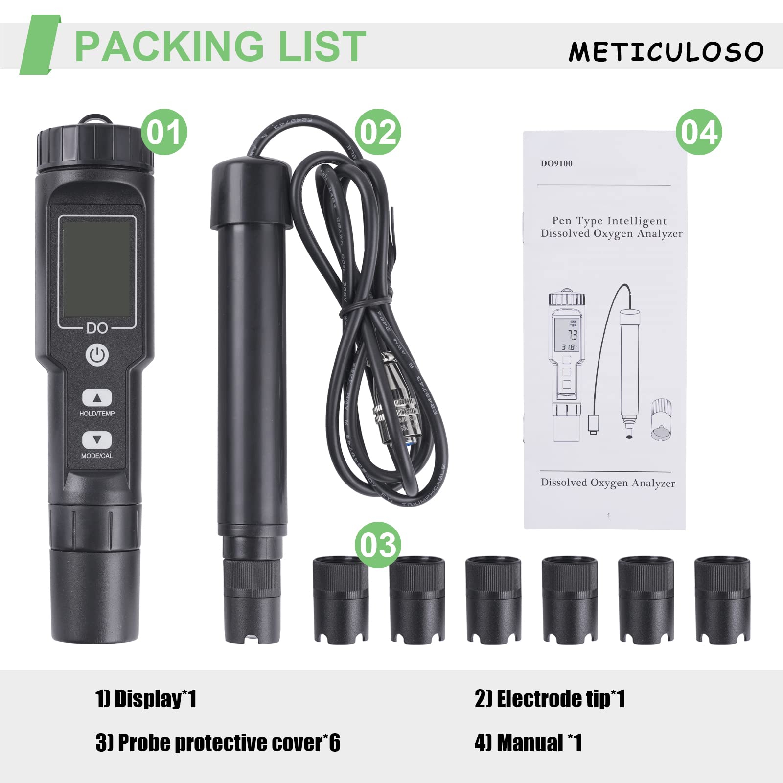 Meticuloso Portable Dissolved Oxygen Meter, DO Range:0-40.00 mg/L, Temperature Compensation: 0-40℃, with Backlight（Not Include Electrolyte Solution)