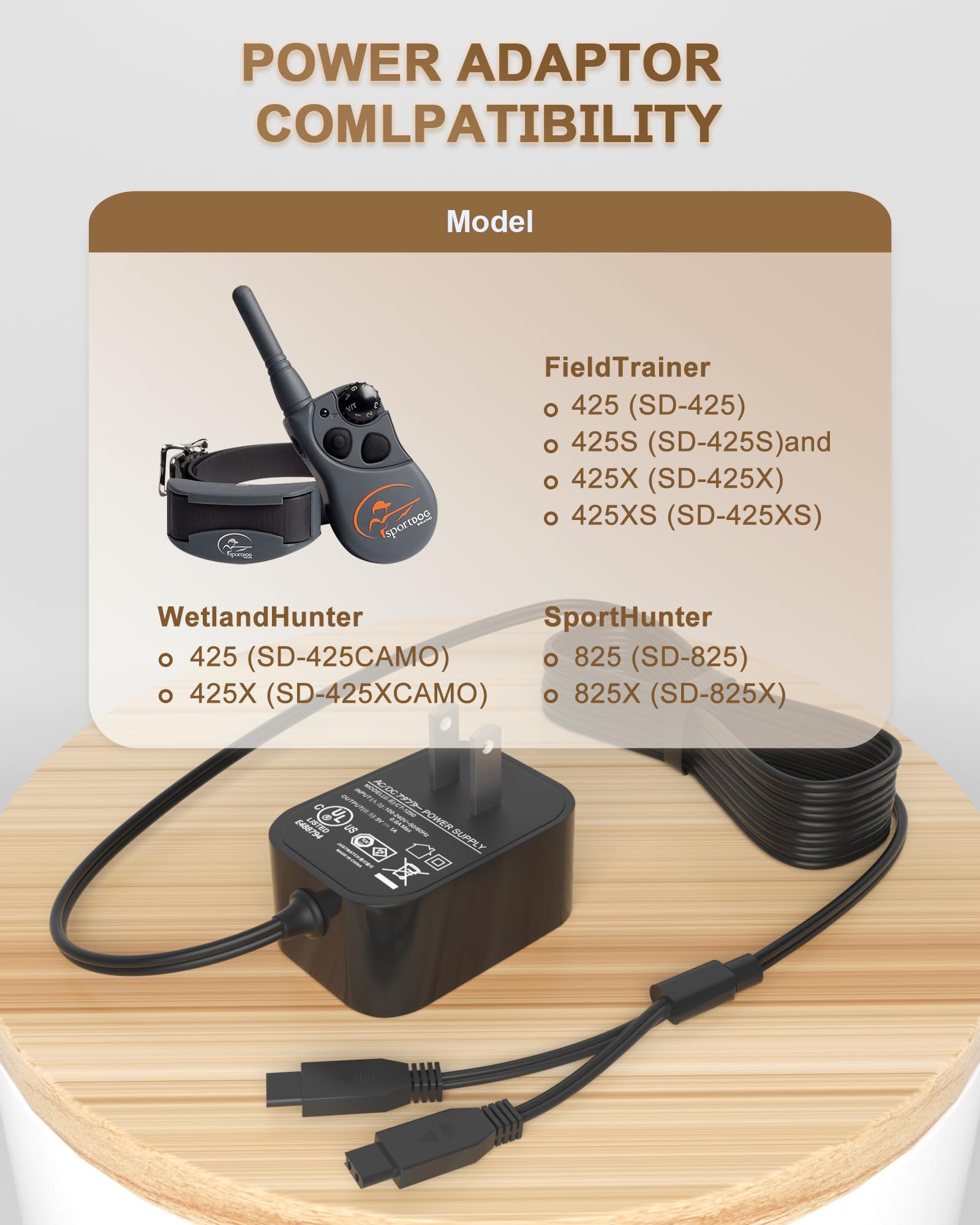 VHBW Charger Replacement for SportDOG Charging Adaptor Only Compatible with SD-425, SD-425S, SD-425CAMO, and SD-825 Remote Trainer