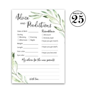 GREENERY Prediction and Advice Cards,Pack of 25, New Parents Mom & Dad to be Mommy & Daddy Message, Rustic Floral Green Olive Branch Couples Coed Shower Activity Keepsake Book G320-PDAV