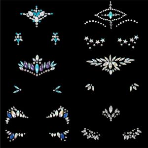 12sets Halloween Face Gems Body Jewels Self-Adhesive Rhinestone Crystal Stickers For Party Favors Supplies, WIDELY TOY Mermaid Fairy Rainbow Tears Festival Rave Accessories