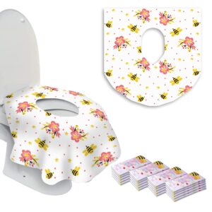 20 extra large toilet seat covers disposable for kids & adults-toilet covers disposable for travel-toddler toilet seat cover liners for potty training-individually wrapped-waterproof (bees)