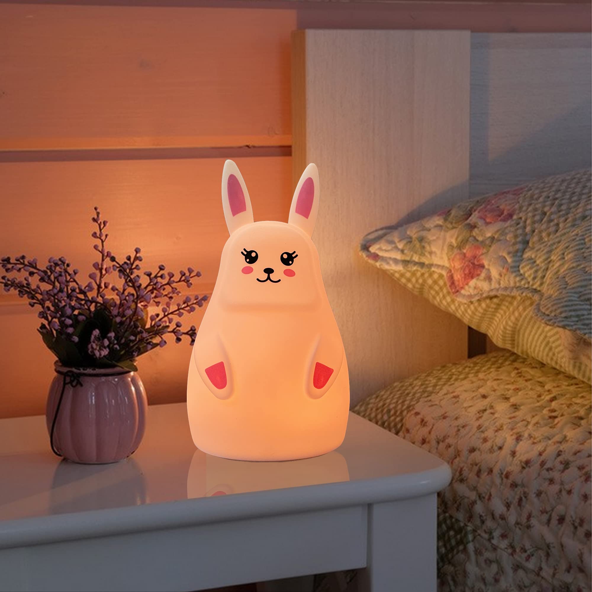 Yariaii Cute Bunny Kids Night Light, Kawaii Silicone Nightlights for Kids Bedroom, Toddler Animal Silicone LED Lamp, Timer Auto Shutoff, Portable Squishy Silicone Lamp Room Decor Decorations, White