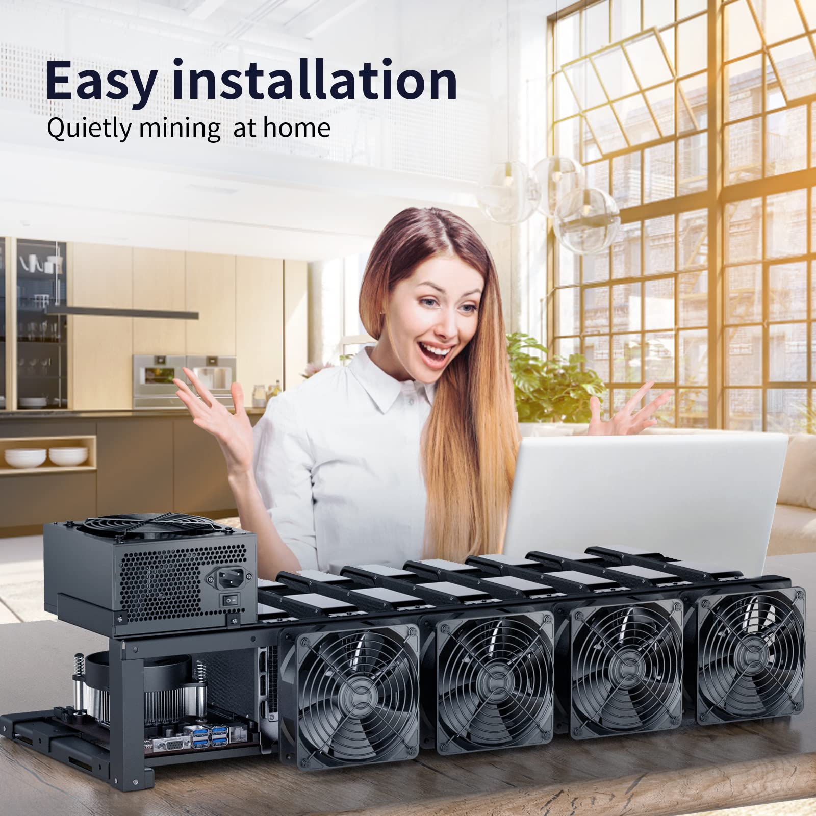 Foyozisun Mining Rig Complete System, Stackable for Ethereum Classic, ETC, Flux, Ergo, Neoxa, Ravencon Crypto Miner with 8 GPU Mining Motherboard and 1800W Power Supply 8G RAM (Without GPU)