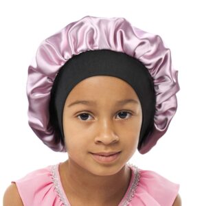 sengterm kids satin bonnet double layer wide elastic band sleep cap hair bonnet silky night cap for girls toddler child