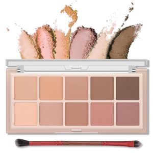 erinde 10 colors eyeshadow palette - matte nude naked eye shadow makeup, ultra-blendable high pigmented long lasting, neutral beige brown eye make up pallet with brush travel size gift kit, milk tea