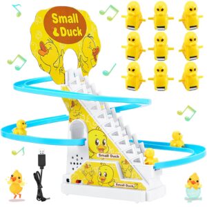 hydren climb stairs toy roller coaster toy for halloween christmas electric toys track slide stairs indoor toy with led flashing lights (duck)