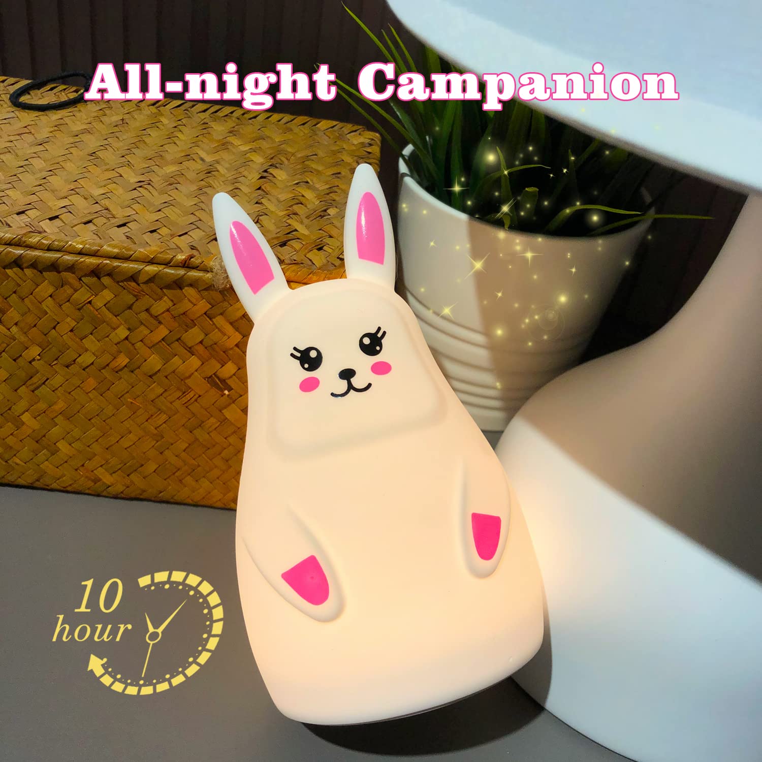 Yariaii Cute Bunny Kids Night Light, Kawaii Silicone Nightlights for Kids Bedroom, Toddler Animal Silicone LED Lamp, Timer Auto Shutoff, Portable Squishy Silicone Lamp Room Decor Decorations, White