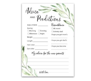 greenery prediction and advice cards,pack of 25, new parents mom & dad to be mommy & daddy message, rustic floral green olive branch couples coed shower activity keepsake book g320-pdav