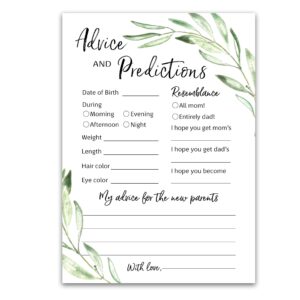 GREENERY Prediction and Advice Cards,Pack of 25, New Parents Mom & Dad to be Mommy & Daddy Message, Rustic Floral Green Olive Branch Couples Coed Shower Activity Keepsake Book G320-PDAV