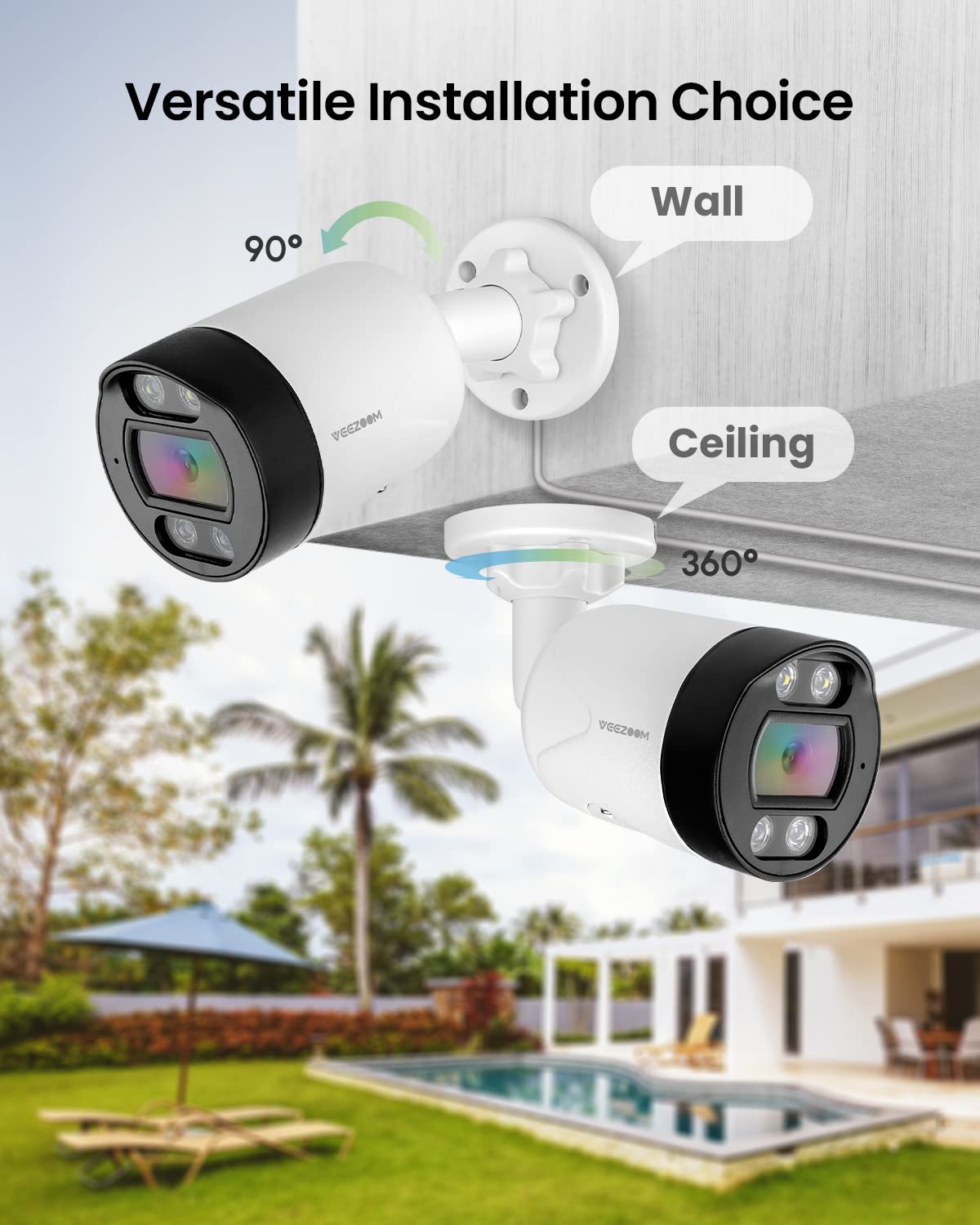 Veezoom Security IP Camera, 2 Way Audio 5MP PoE Security Camera, Full-Color Night Vision, Al Human Detection, Supports up to 256GB Micro SD, IP66 Weatherproof Outdoor Surveillance Cameras