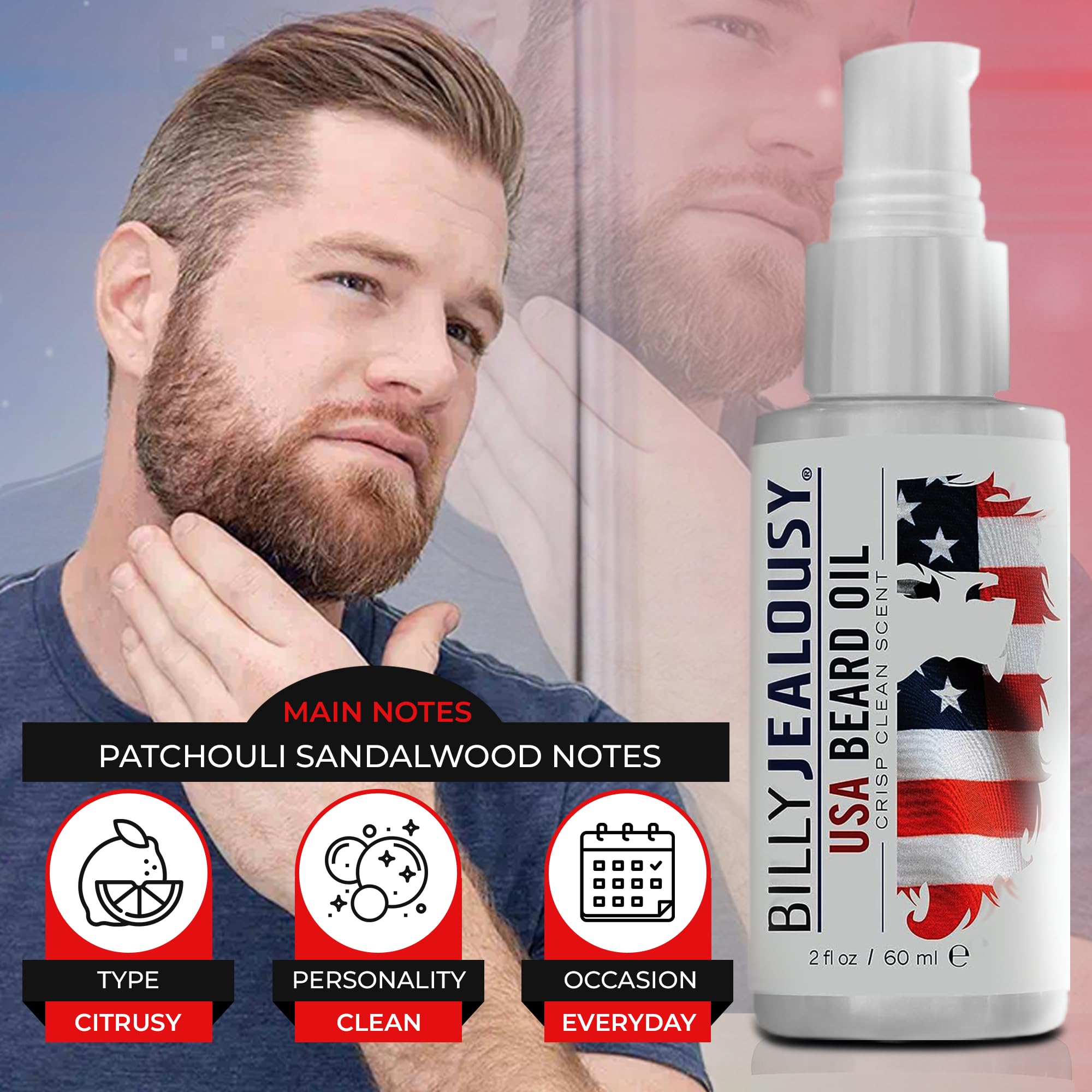 Billy Jealousy Beard Oil for Men, Weightless, Low Shine, and Hydrating Beard Moisturizer for Softer Hair, Helps Prevent Itching and Flakes, USA Edition, 2 Fl Oz