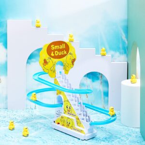 HyDren Climb Stairs Toy Roller Coaster Toy for Halloween Christmas Electric Toys Track Slide Stairs Indoor Toy with LED Flashing Lights (Duck)