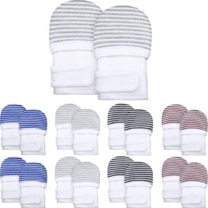 satinior 8 pairs adjustable baby mittens baby no scratch baby gloves newborn baby mitts unisex baby (dark stripe style,6-12 months)