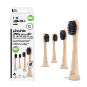 the humble co. electric toothbrush replacement heads 4pk – sustainable bpa-free electric toothbrush heads made from bamboo, bad breath and plaque remover, philips sonicare compatible (charcoal)