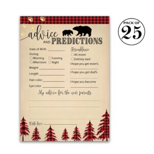 LUMBERJACK Prediction and Advice Cards,Pack of 25,Country Buffalo Plaid Rustic BOY Baby Shower Games, New Parents, Mommy & Daddy Message, Couples Coed Shower Activity Keepsake Book G805-PDAV