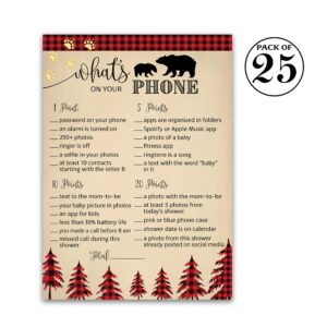 LUMBERJACK Baby Shower Games — WHAT'S ON YOUR PHONE Baby Shower Game — Pack of 25 — Country Buffalo Plaid Rustic BOY Baby Shower Games, Country Baby Shower Decoration, Baby Shower Games, SKU G805-PHN