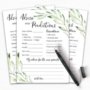 GREENERY Prediction and Advice Cards,Pack of 25, New Parents Mom & Dad to be Mommy & Daddy Message, Rustic Floral Green Olive Branch Couples Coed Shower Activity Keepsake Book G320-PDAV