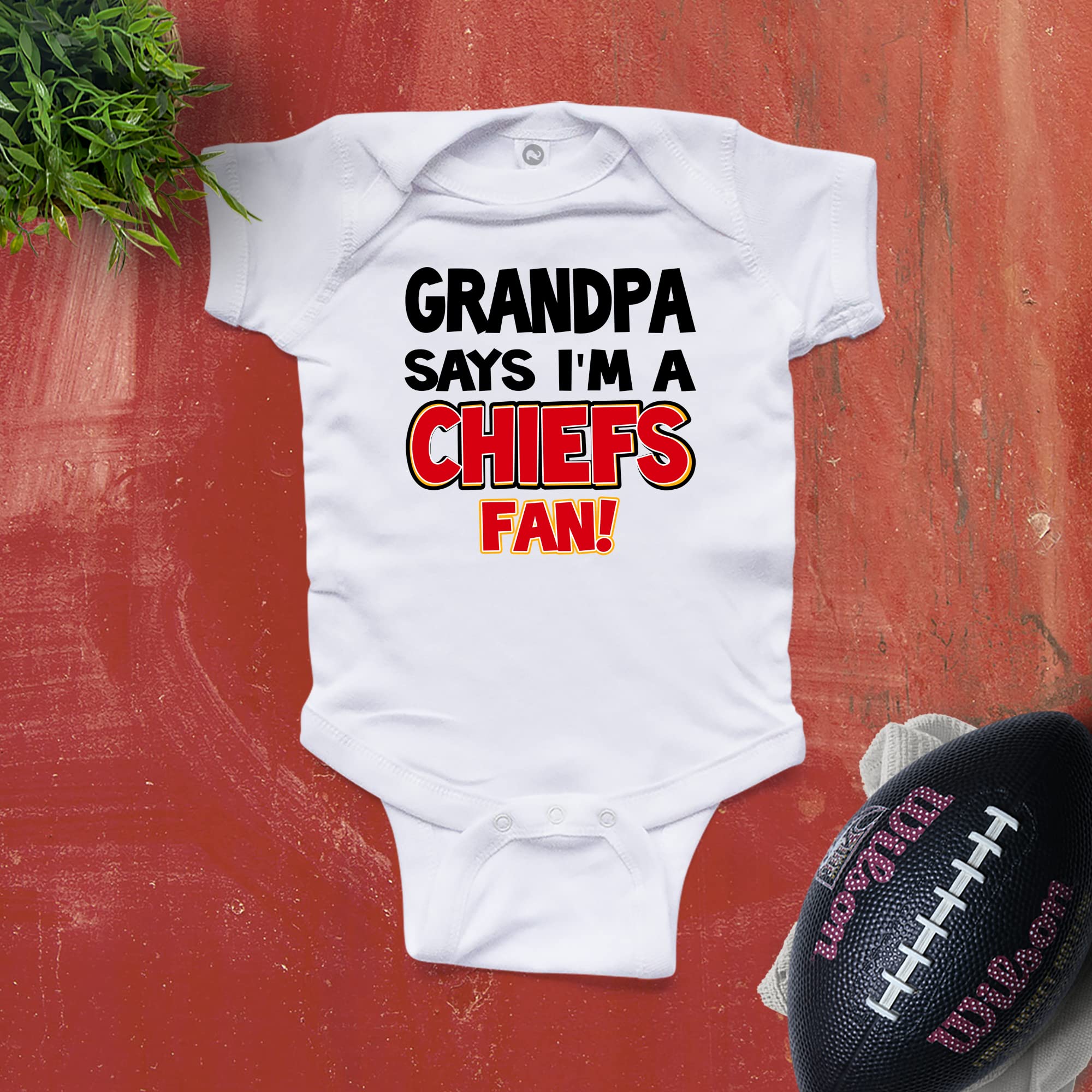 NanyCrafts Baby's My Grandpa Says I'm a Chiefs Fan Bodysuit 6 Months Grey