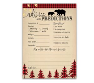 lumberjack prediction and advice cards,pack of 25,country buffalo plaid rustic boy baby shower games, new parents, mommy & daddy message, couples coed shower activity keepsake book g805-pdav