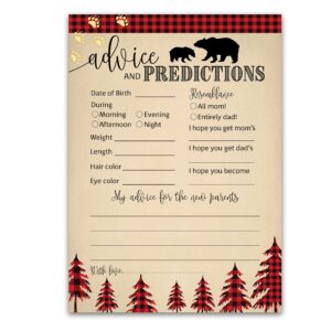 LUMBERJACK Prediction and Advice Cards,Pack of 25,Country Buffalo Plaid Rustic BOY Baby Shower Games, New Parents, Mommy & Daddy Message, Couples Coed Shower Activity Keepsake Book G805-PDAV