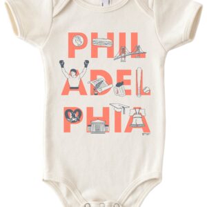 MAPTOTE Font One Piece - Unisex Baby Organic Cotton Short Sleeve Bodysuits - Philadelphia, 3-6 Months