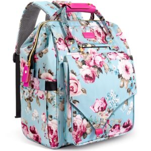 litbear diaper bag backpack, large capacity multifunction nappy bags, waterproof baby bag floral insulated sturdy travel maternity back pack for baby girls with diaper pad bottle bag (rose flower)