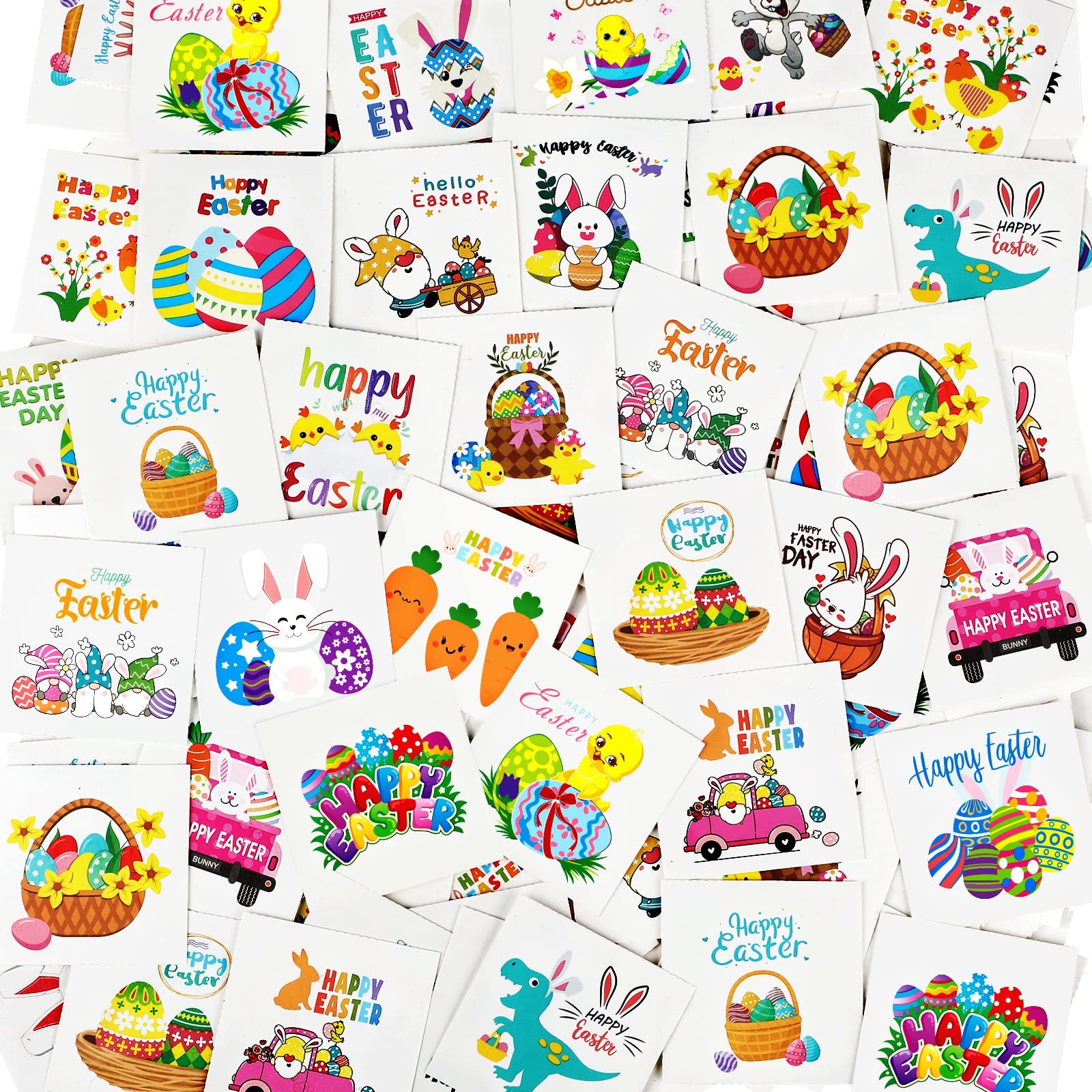 ADXCO 144 Pieces Easter Temporary Tattoos Stickers Non-Toxic Cartoon Body Stickers Easter Bunny Gnome Egg Tattoos 24 Styles for Easter Surprise Egg Fillers, Easter Party Favors