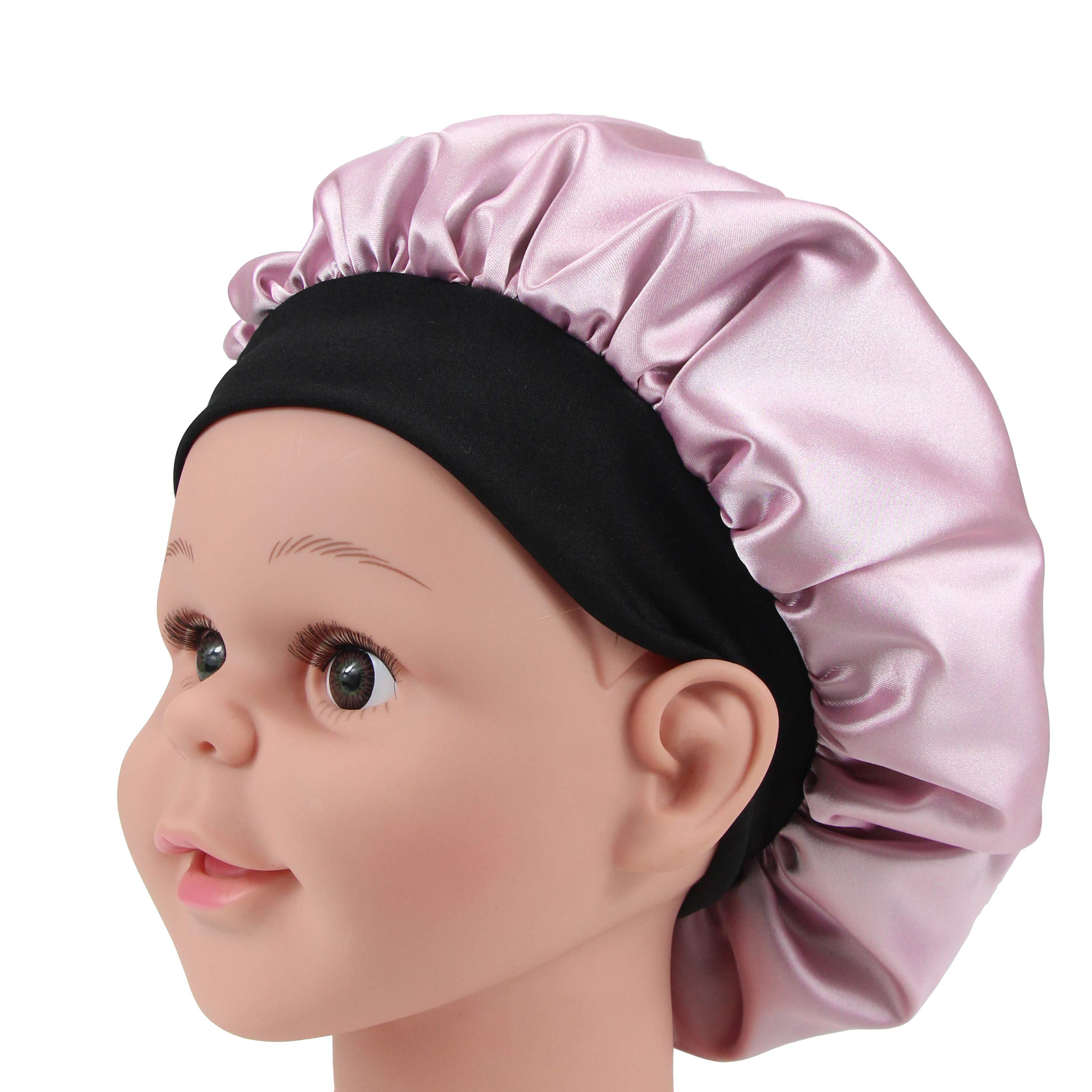 SENGTERM Kids Satin Bonnet Double Layer Wide Elastic Band Sleep Cap Hair Bonnet Silky Night Cap for Girls Toddler Child