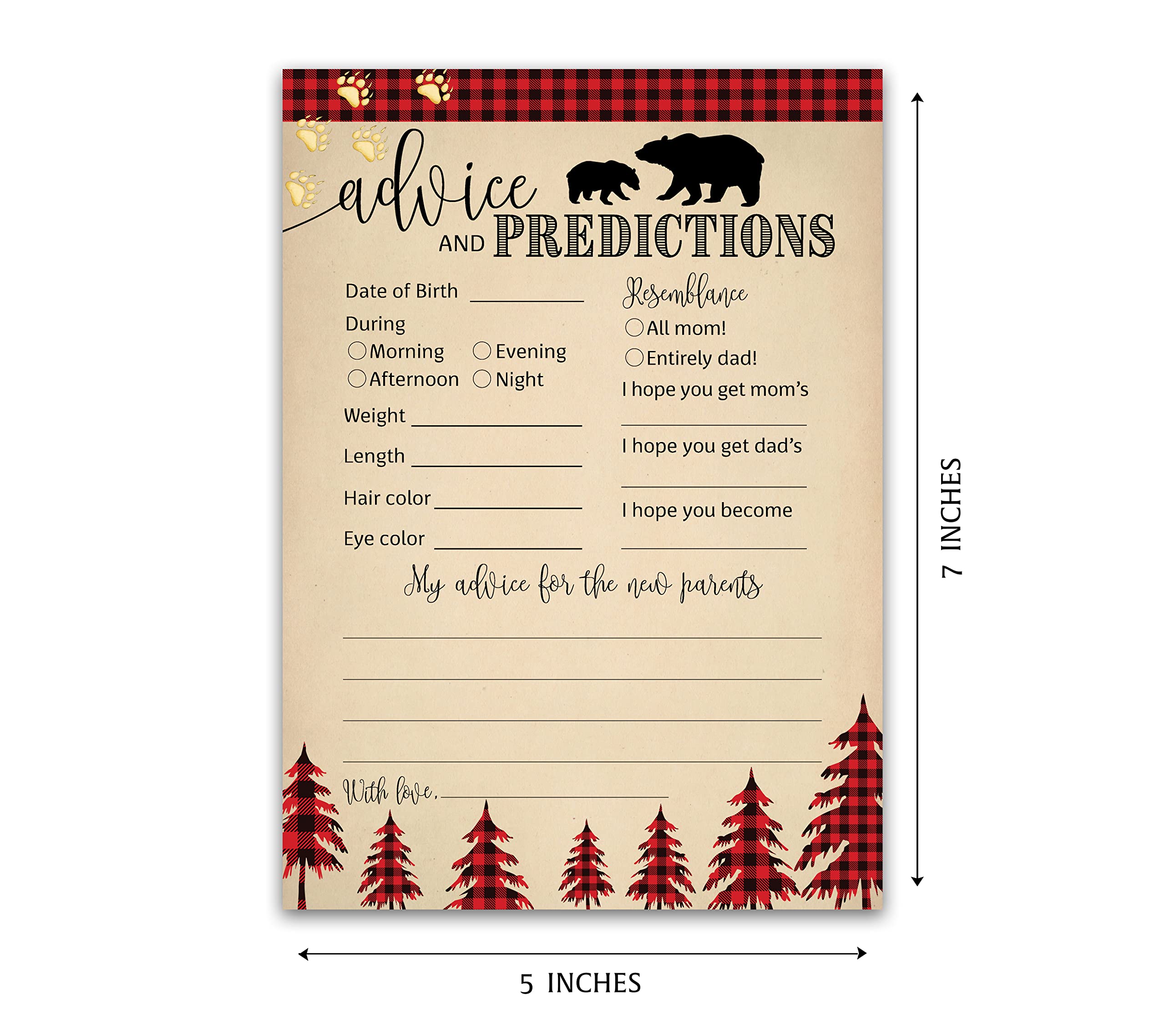 LUMBERJACK Prediction and Advice Cards,Pack of 25,Country Buffalo Plaid Rustic BOY Baby Shower Games, New Parents, Mommy & Daddy Message, Couples Coed Shower Activity Keepsake Book G805-PDAV