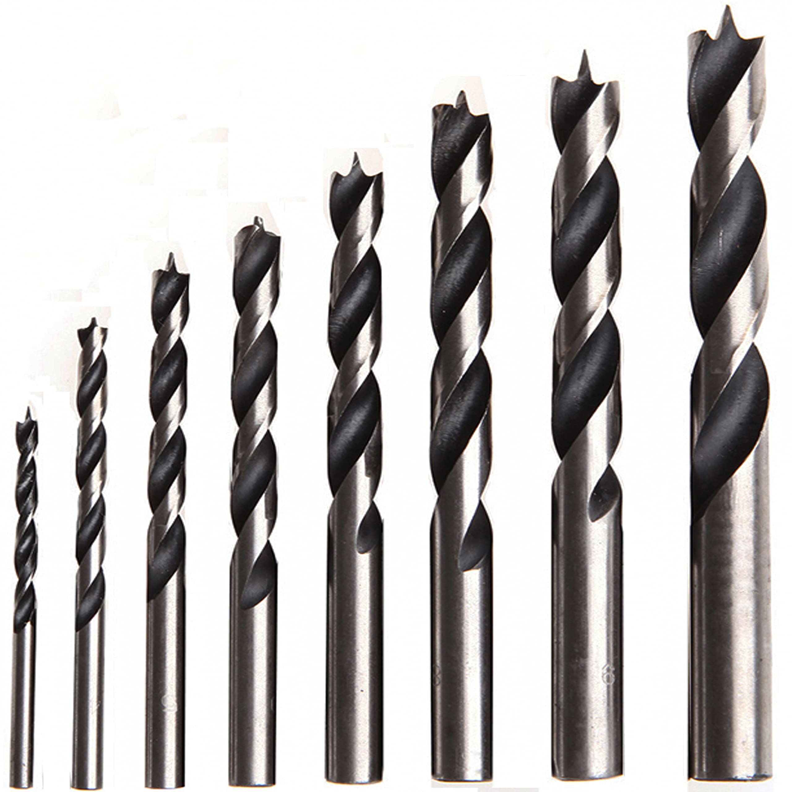 KEWAYO 8PCS Brad Point Drill Bits 3 to 10mm Spiral Twist Wood Drill Bits Set for Soft, Drill Bit Set, Brad Point, Black