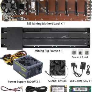 Foyozisun Mining Rig Complete System, Stackable for Ethereum Classic, ETC, Flux, Ergo, Neoxa, Ravencon Crypto Miner with 8 GPU Mining Motherboard and 1800W Power Supply 8G RAM (Without GPU)