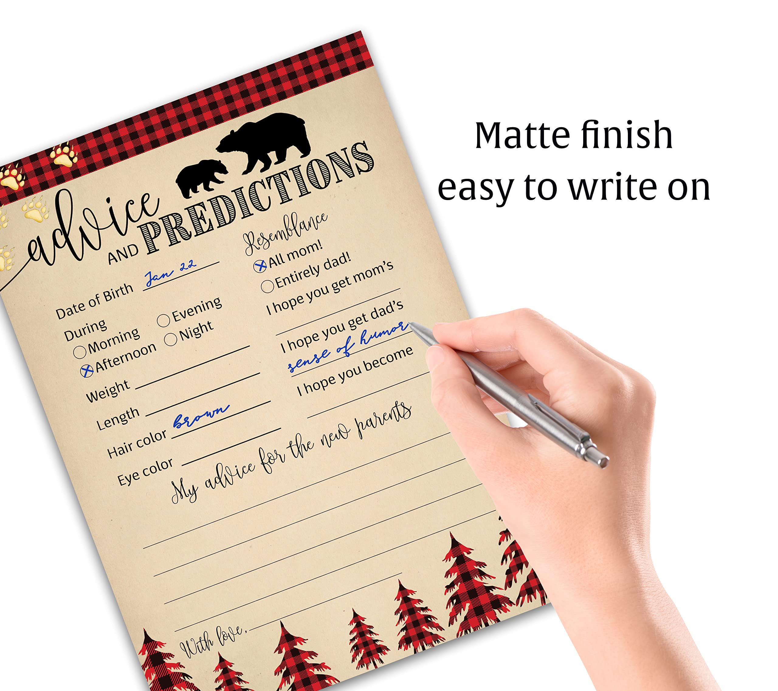 LUMBERJACK Prediction and Advice Cards,Pack of 25,Country Buffalo Plaid Rustic BOY Baby Shower Games, New Parents, Mommy & Daddy Message, Couples Coed Shower Activity Keepsake Book G805-PDAV