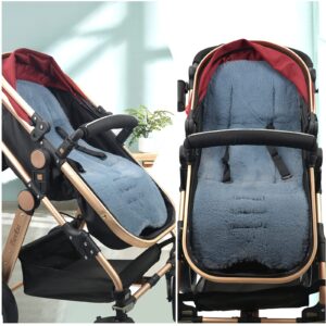 Baby Stroller Cushion Winter Warm Stroller Seat Liners 78 x 35cm Breathable Universal Newborn Carriage Cushion Faux Sheepskin Soothing Silky Soft Baby Seat Pad Liner for Stroller (Blue)