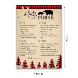 LUMBERJACK Baby Shower Games — WHAT'S ON YOUR PHONE Baby Shower Game — Pack of 25 — Country Buffalo Plaid Rustic BOY Baby Shower Games, Country Baby Shower Decoration, Baby Shower Games, SKU G805-PHN