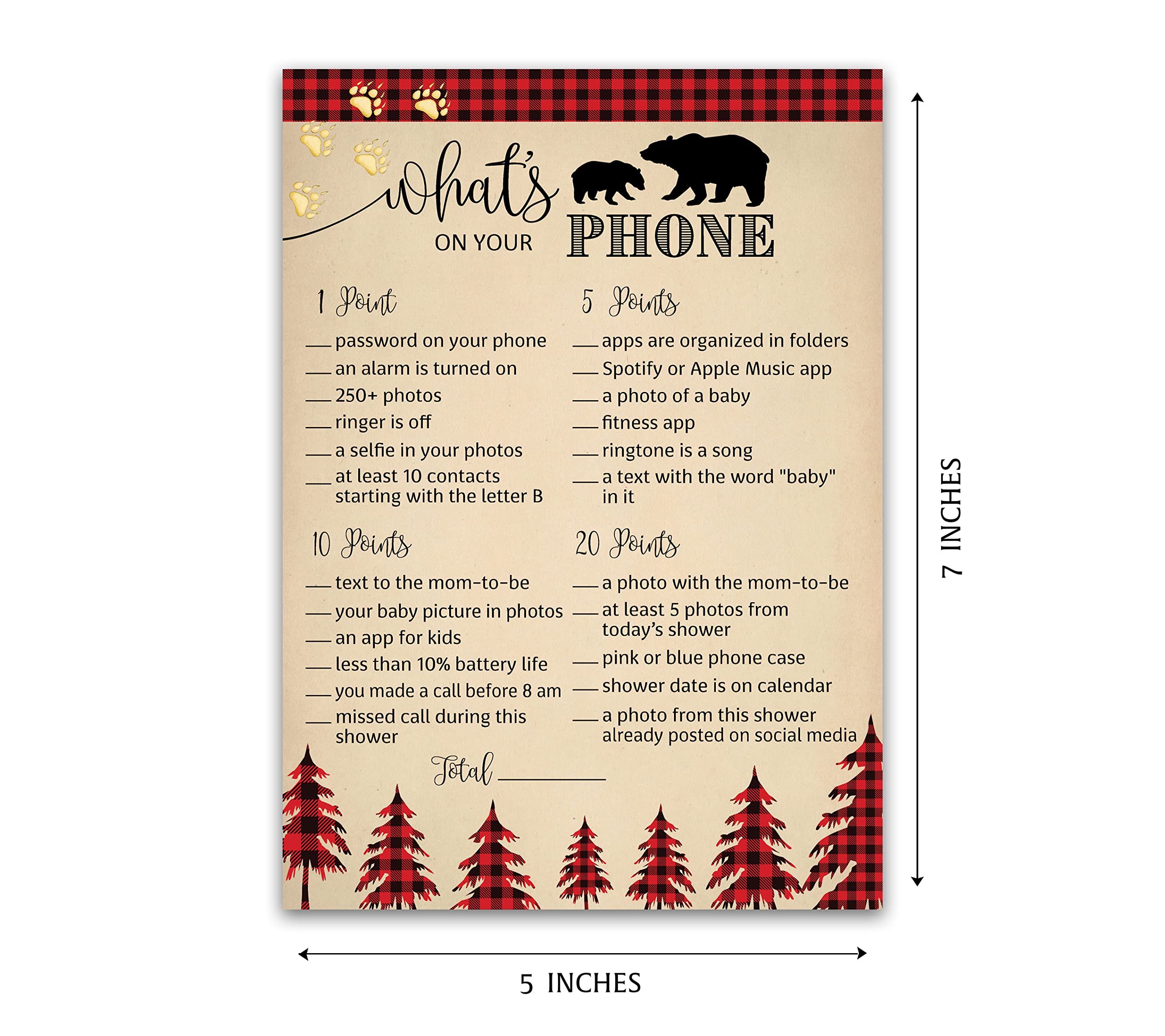 LUMBERJACK Baby Shower Games — WHAT'S ON YOUR PHONE Baby Shower Game — Pack of 25 — Country Buffalo Plaid Rustic BOY Baby Shower Games, Country Baby Shower Decoration, Baby Shower Games, SKU G805-PHN