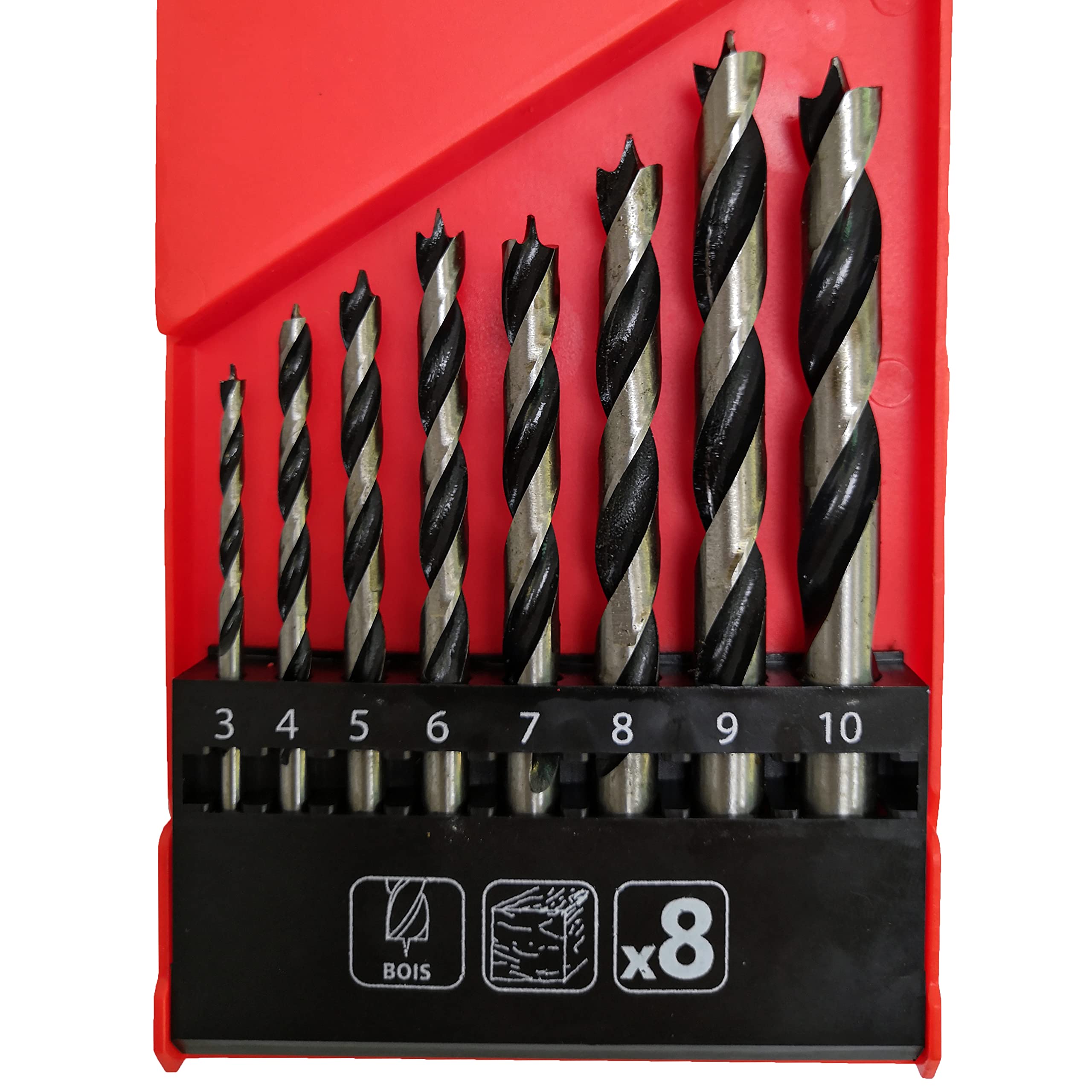 KEWAYO 8PCS Brad Point Drill Bits 3 to 10mm Spiral Twist Wood Drill Bits Set for Soft, Drill Bit Set, Brad Point, Black