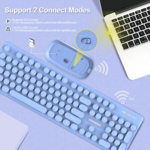 Wireless Keyboard and Mouse Combo, Retro Typewriter Keyboard Wireless 104 Keys Full Size with Silent Round Keycaps, Bluetooth 5.1 & 2.4G Wireless Dual Mode Rechargeable Compatible PC/Laptop/Mac (Blue)