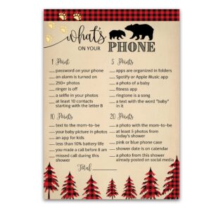 LUMBERJACK Baby Shower Games — WHAT'S ON YOUR PHONE Baby Shower Game — Pack of 25 — Country Buffalo Plaid Rustic BOY Baby Shower Games, Country Baby Shower Decoration, Baby Shower Games, SKU G805-PHN