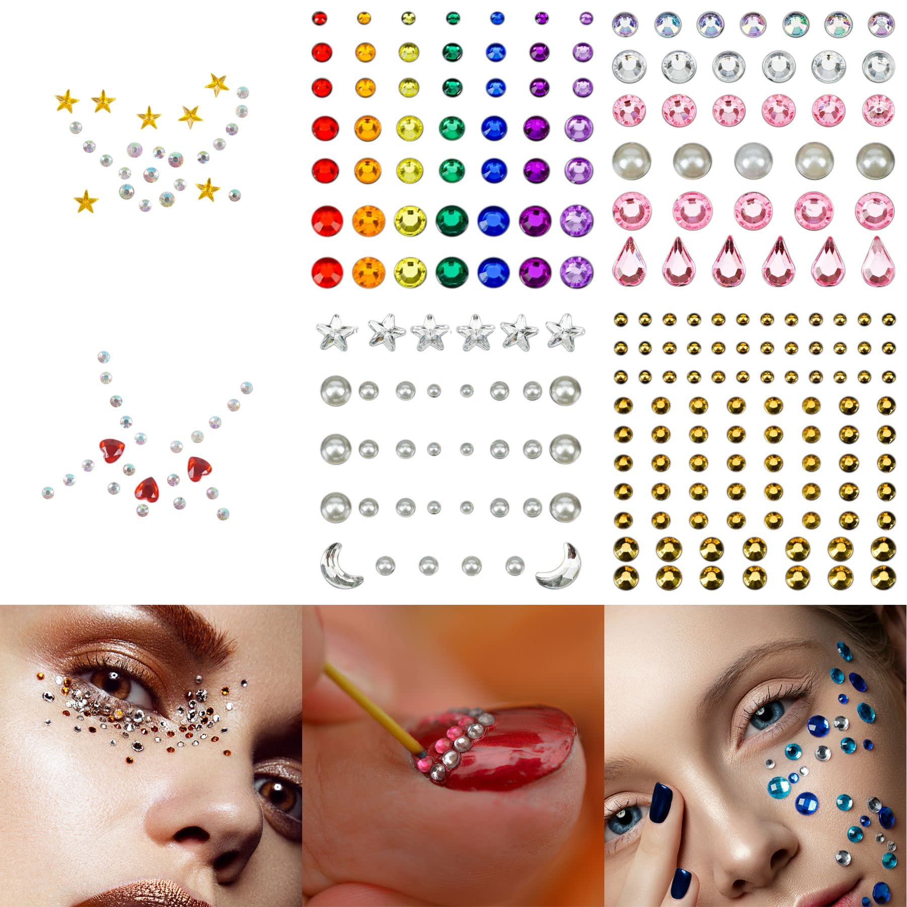 12sets Halloween Face Gems Body Jewels Self-Adhesive Rhinestone Crystal Stickers For Party Favors Supplies, WIDELY TOY Mermaid Fairy Rainbow Tears Festival Rave Accessories