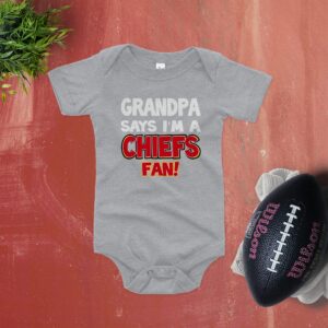 NanyCrafts Baby's My Grandpa Says I'm a Chiefs Fan Bodysuit 6 Months Grey