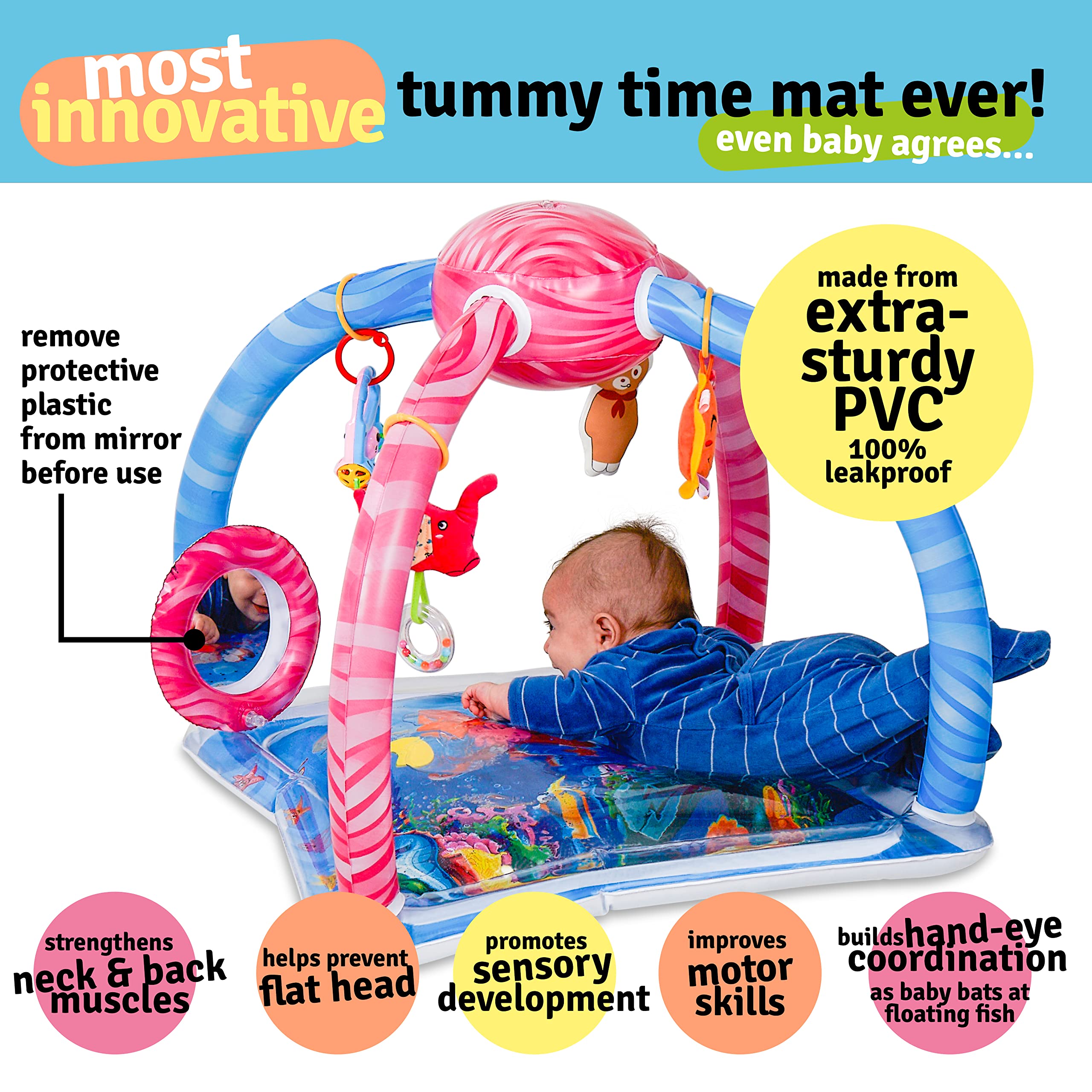 Splashin'kids Baby Water Play Mat Activity Center Gym Tummy Time Overhead Toys Water Mat Baby Toys Infant Toys Sensory Toy playmat