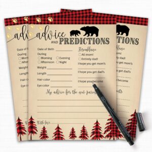 LUMBERJACK Prediction and Advice Cards,Pack of 25,Country Buffalo Plaid Rustic BOY Baby Shower Games, New Parents, Mommy & Daddy Message, Couples Coed Shower Activity Keepsake Book G805-PDAV