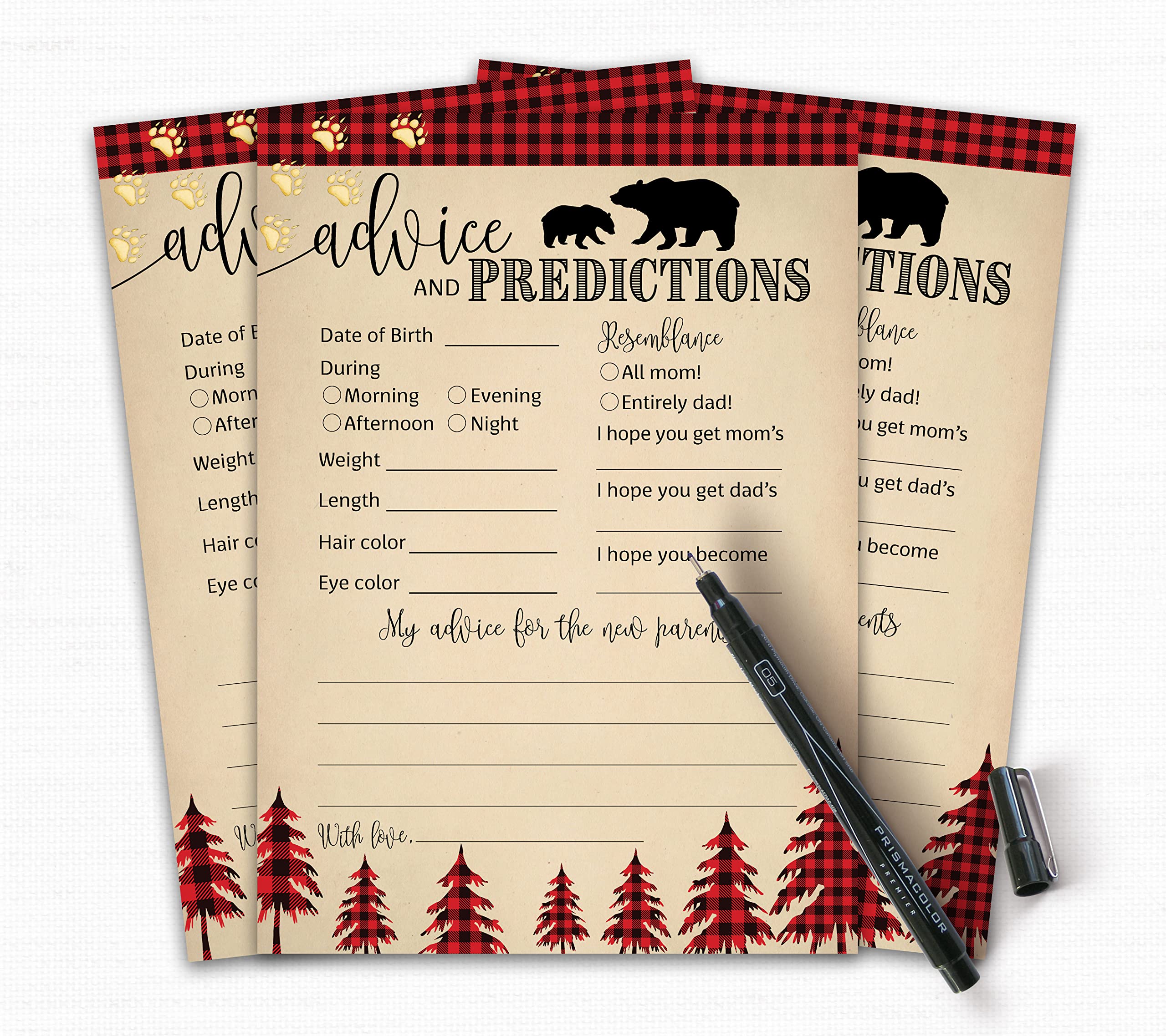 LUMBERJACK Prediction and Advice Cards,Pack of 25,Country Buffalo Plaid Rustic BOY Baby Shower Games, New Parents, Mommy & Daddy Message, Couples Coed Shower Activity Keepsake Book G805-PDAV