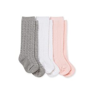 burt's bees baby baby girls socks, set of 3 cable knit knee-high organic cotton stockings socks, multi, months us