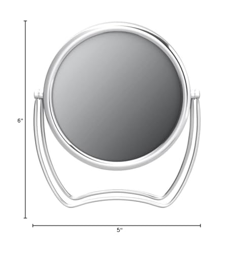 OMIRO Travel Vanity Mirror – 5 Inch Double-Sided 1X/15X Magnification Swivel Makeup Mirror with 360° Pivot Stands, Chrome Finish