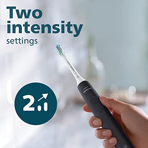 Philips Sonicare 4100 Rechargeable Electric Toothbrush, with Pressure Sensor, 2 Intensity Settings, SmarTimer and QuadPacer, 14-Day Battery Life, Black, Model HX3681/24