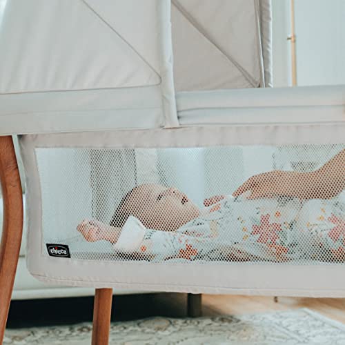 Chicco LullaGo® Anywhere LE Portable Bassinet, Space-Saving Baby Bassinet with Canopy, Waterproof Mattress and Fitted Sheet, Travel Bassinet for Baby Includes Carry Bag | Serene/Beige