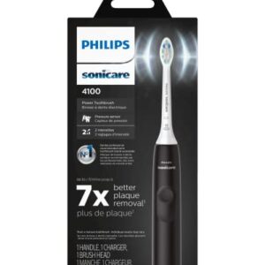 Philips Sonicare 4100 Rechargeable Electric Toothbrush, with Pressure Sensor, 2 Intensity Settings, SmarTimer and QuadPacer, 14-Day Battery Life, Black, Model HX3681/24