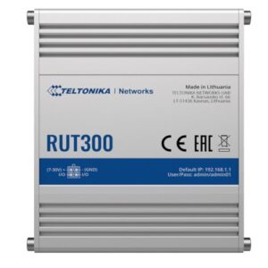 Teltonika RUT300 000100 Industrial Ethernet Router, Sturdy Aluminum Housing, Compatible with Teltonika Remote Management System, 5 x Fast Ethernet Ports (10/100 Mbps), Passive PoE, USA PSU, Silver