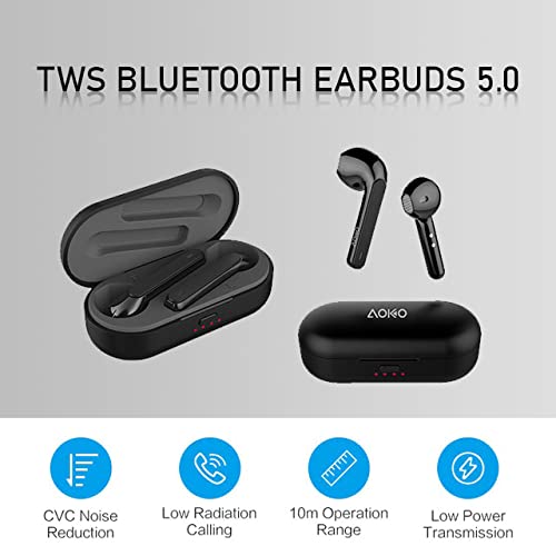 True Wireless TWS 5.0 Bluetooth Bass Sound Earbuds 12H Playtime Touch Control Bluetooth Headphones (Black)